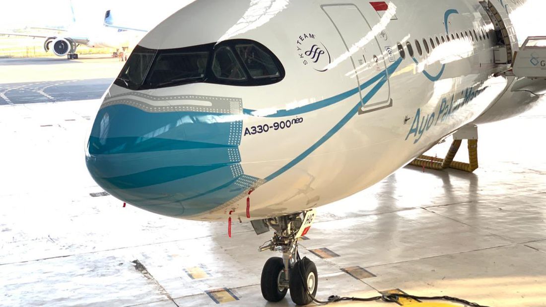 IMAGENS: Airbus A330neo da Garuda também voa com máscara – Cavok Brasil