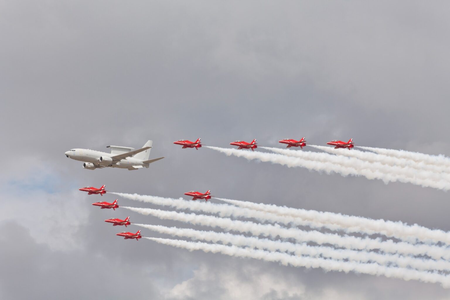 IMAGENS: RAF estreia E-7 Wedgetail em formação histórica com Red Arrows ...
