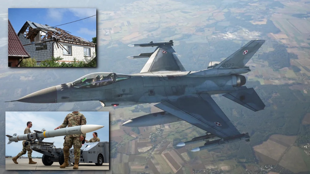 Míssil AMRAAM de F-16 polonês danifica residência no país durante missão para interceptar drone ...